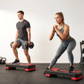 HOMCOM Aerobní stepper, výškově nastavitelné, pro vnitřní i venkovní použití, nosnost až 150 kg, 80 x 31 x 10-20 cm, Červený