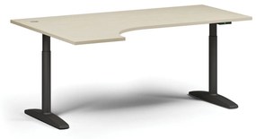 Výškově nastavitelný stůl OBOL, elektrický, 675-1325 mm, rohový levý, deska 1800x1200 mm, černá zaoblená podnož, třešeň