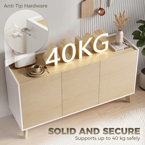 HOMCOM kuchyňské buffet, severský úložný nábytek, 3 dveře se soft-close, 6 přihrádek, přírodní vzhled dřeva a bílá