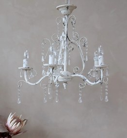 Bílý vintage ručně vyrobený lustr s kamínky Chandelié - 61*49cm/E14/ 60W
