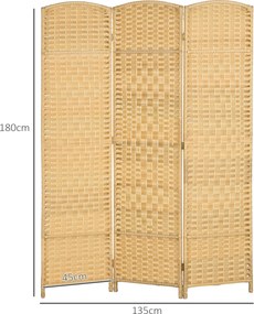 HOMCOM 3-panelový skládací paraván 135x180 cm rozdělovač místností z polypropylenu pro kanceláře a ložnice přírodní
