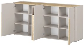 Komoda Amilio 200 cm - kašmírová / dub olejovaný / úchytky dub světlý