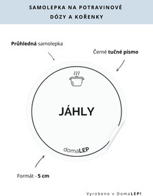 JÁHLY – průhledná samolepka na dózu, tučné písmo, 5 cm | DomaLEP