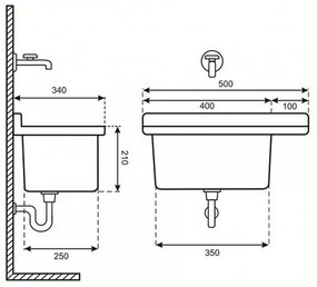 Technický dřez - závěsná výlevka ZLEW 50 (50x34 cm) Hydroland