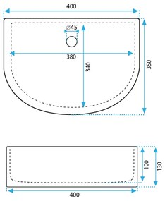 Rea Clara, umyvadlo na desku 400x350x130 mm, bílá lesklá, REA-U0631