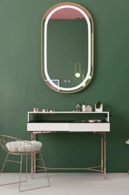 Tutumi Oválné zrcadlo 60x90 cm s regulovatelným LED osvětlením HOM-02509, kartáčovaná zlatá
