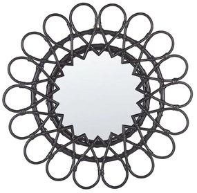 Nástěnné ratanové zrcadlo ⌀ 60 cm černé BABAI Beliani