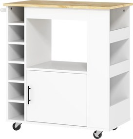 HOMCOM Kuchyňský vozík Servírovací vozík s pracovní deskou, policemi, stojany na víno, kuchyňský skříňkový vozík s panty Soft-close, madlo, kuchyňský…