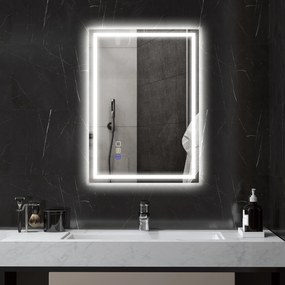 HOMCOM koupelnové zrcadlo s protimlžným LED a Bluetooth reproduktorem, tlačítka na dotyk, 50x70 cm