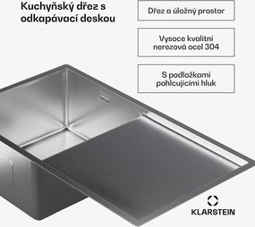 Klarstein TitanSteel kuchyňský dřez s odkapávačem, 79 x 44 cm, nerezová ocel, odolný vůči poškrábání, odolný vůči teplu