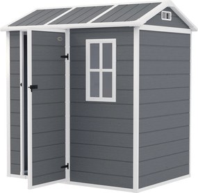 Outsunny Plastový Kůlna na Nástroje 2,1m² 186 x 130 x 199cm Zahradní Kůlna s Šikmou Střechou, Podlahou, Okénkem, Zámkem a Odolností proti Počasí pro Z