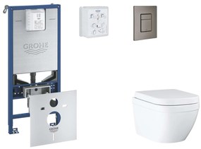 Grohe Rapid SLX - Set předstěnové instalace, klozetu, sedátka SoftClose a tlačítka Skate Cosmopolitan, Triple Vortex, kartáčovaný Hard Graphite SANI11BB5105
