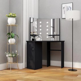 Rohový toaletní stolek s LED světlem černý 111 x 54 x 141,5 cm 326534