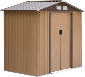 Outsunny zahradní domek 2.42m², zahradní kůlna s valbovou střechou, posuvnými dveřmi a základy, 213 x 130 x 185 cm, kůlna vyrobená z pozinkované oceli