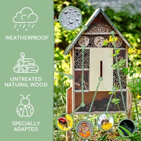 Domeček pro hmyz, plechová střecha, včetně nožiček, celoročně obyvatelný, borovicové dřevo
