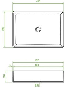 Laveo Kvadrato, umyvadlo 47x36 cm, obdélník pultové umyvadlo na desku, bílá, LAV-VUK_6247