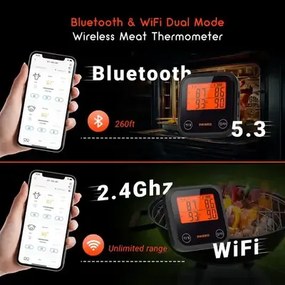 Inkbird BBQ teploměr IDT-34E-BW se 4 sondami WiFi  Bluetooth/80m