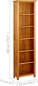 Knihovna se 6 policemi 52x22x180 cm masivní dubové dřevo 331742