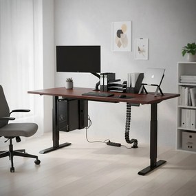 Výškově nastavitelný stůl OfficeTech C, 180 x 80 cm, černá podnož, wenge