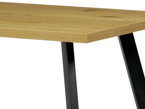 Jídelní stůl 140x85x75 cm, deska melamin, 3D dekor divoký dub, kovové nohy, černý mat - HT-740 OAK