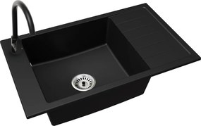 Granitový dřez se sifonem a odkapávací plochou, univerzální, černá, 79,5x48, LUSIN