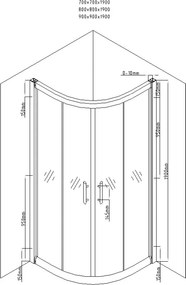 Mexen Rio sprchový kout půlkruhový 90 x 90 cm, černé pruhy, černá + sprchová vanička , bílá - 863-090-090-70-20-4710