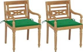 vidaXL Židle Batavia 2 ks s mi poduškami masivní teakové dřevo [3062139] Barva: Zelená