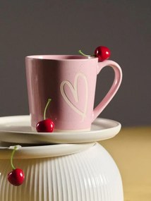 Sinsay - Keramický hrnek s motivem srdce - pastelová růžová