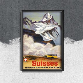 Retro plakát Switzerland alpy buses