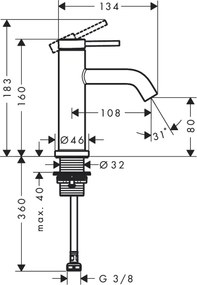 Hansgrohe Tecturis S, stojánkový ventil 80 EcoSmart+ na studenou vodu bez odtokové soupravy, černá matná, HAN-73313670