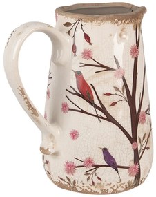 Béžový keramický džbán s květy a ptáčky Birdie M - 16*12*18 cm