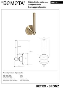 Bemeta Design RETRO bronz: Držák toaletního papíru rezervní -