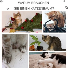 Škrabadlo PawHut stabilní s jeskyní a žebříkem 60 x 48 x 122 cm pro malé kočky ze sisalu ve světle šedé barvě | Aosom.de