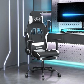 Herní židle s podnožkou černá a bílá textil 3143730