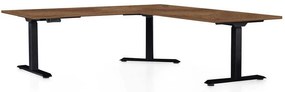 Výškově nastavitelný stůl OfficeTech Angle, 180 x 200 cm, černá podnož, dub silverjack