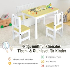 Costway 4-dílný set stolu a židlí pro děti 2 v 1 Dřevěná sada pro batolata