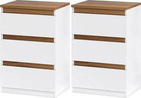 HOMCOM Set 2 Nočních Stolků Úzký Moderní Styl se 3 Zásuvkami 40x30x59,5 cm Bílý | Aosom