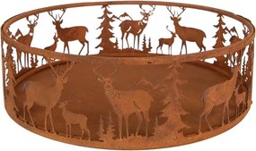 Rustikální rezavý dekorační podnos s jeleny Deer Rust - Ø 25*7 cm