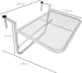 Outsunny balkonový závěsný stůl výškově nastavitelný čtvercový zahradní stůl kovový bílý 60x56,5x45cm pro terasu a zahradu | Aosom.de