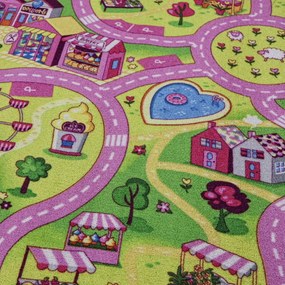 Vopi, Dětský metrážový koberec silnice Sweet Town - neúčtujeme odřezky z role, na míru, šíře 2m,3m,4m, vícebarevná, filc, dětský pokoj