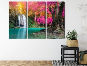 Vícedílný obraz Krásný Lesní Vodopád Nedostatek Nedostatek Přírodní plátno 150x100