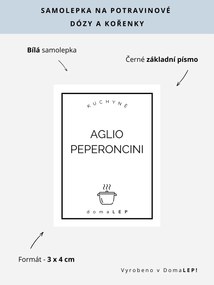 Samolepka na kořenky AGLIO PEPERONCINI bílá 3 × 4 cm základní písmo