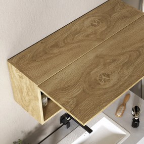 Nástěnná koupelnová skříň HOMCOM s výklopnými dveřmi, zavěšená koupelnová skříň s dřevěnými policemi, 80x25x30 cm, přírodní dřevo