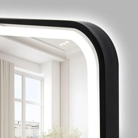Erga Sari, LED zrcadlo v černém rámu s vyhříváním a dotykovým ovládáním, 80 × 60 cm, černá matná, ERG-YKA-MR.SARI-BLK-60X80