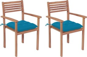 vidaXL Zahradní židle 2 ks podušky masivní teak [3062283] Barva: Světle modrá