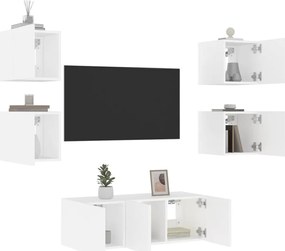 vidaXL 6dílná obývací stěna s LED osvětlením kompozitní dřevo [3216817] Barva: Bílá