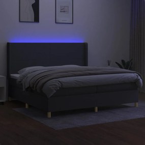 Box spring postel s matrací a LED tmavě šedá 200x200 cm textil 3138742