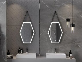 Mexen Orla osvětlené koupelnové zrcadlo 50 x 70 cm, LED 6000K, anti-mlžný, černý rám - 9815-050-070-611-70