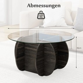 Costway Φ89 cm Kulatý konferenční stolek s deskou z tvrzeného skla a podnoží