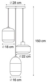 Moderní závěsné svítidlo černé s jantarovým sklem 3-světla - Sheena